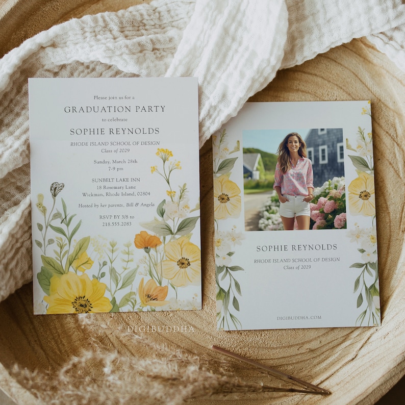 Floral Graduation Party Invitation, Wildflower Graduation Announcement ...