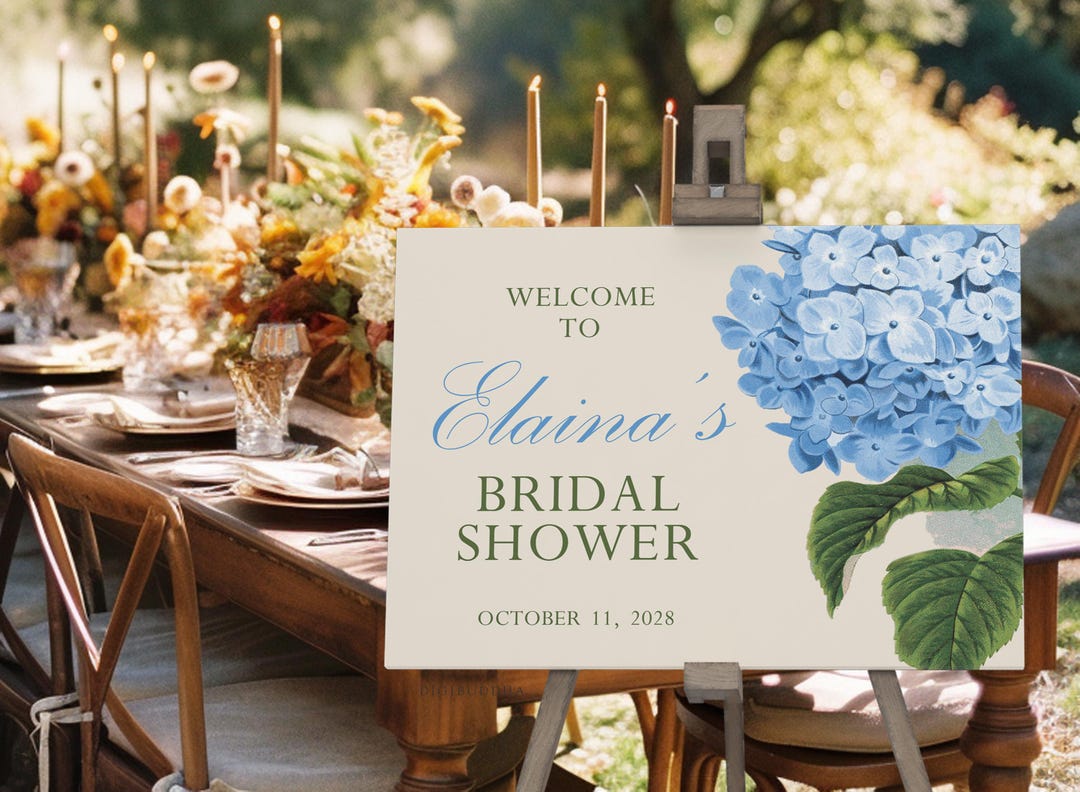 Blue Hydrangea Welcome Sign, Dusty Blue Flower Welcome Sign, Bridal ...