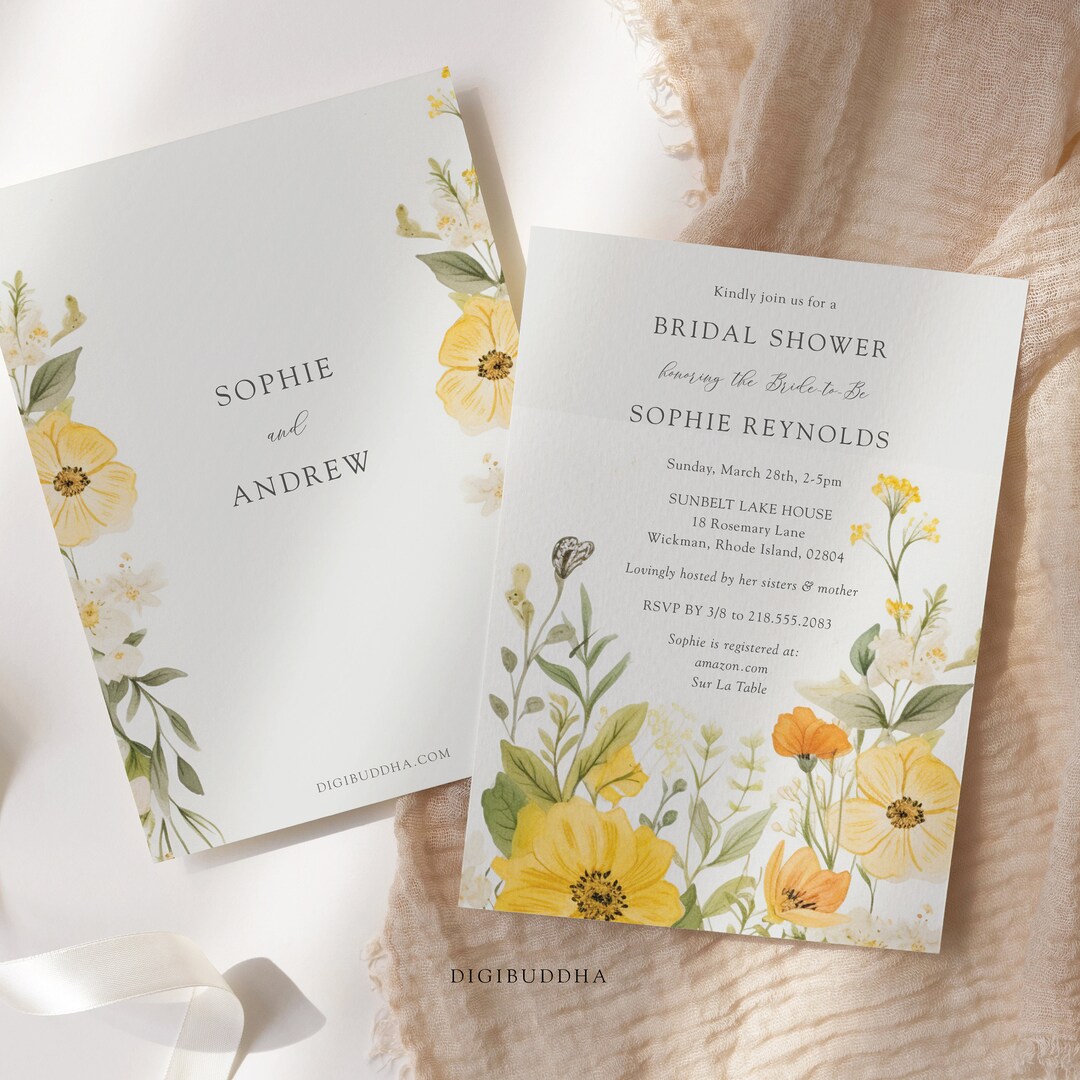 Printable Bridal Shower Invitation Card, Yellow Pastel Bridal Shower ...