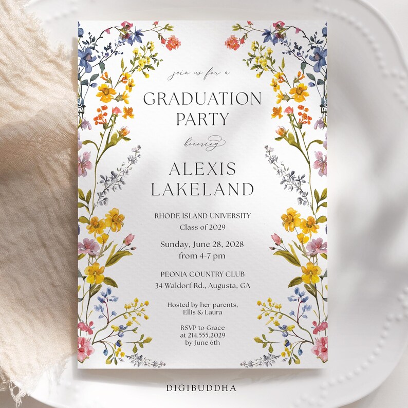 Boho Graduation Party Invitation Editable Floral Graduate Announcement ...