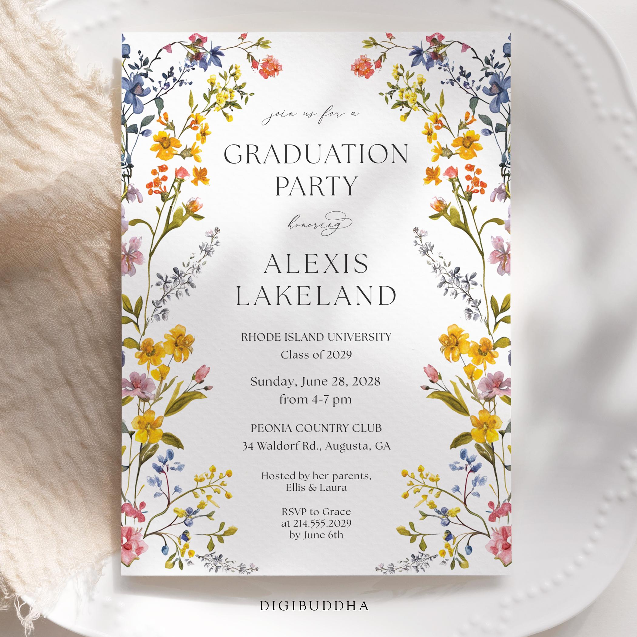 Editable Wildflower Graduation Invitation, Wildflower Graduation Party ...