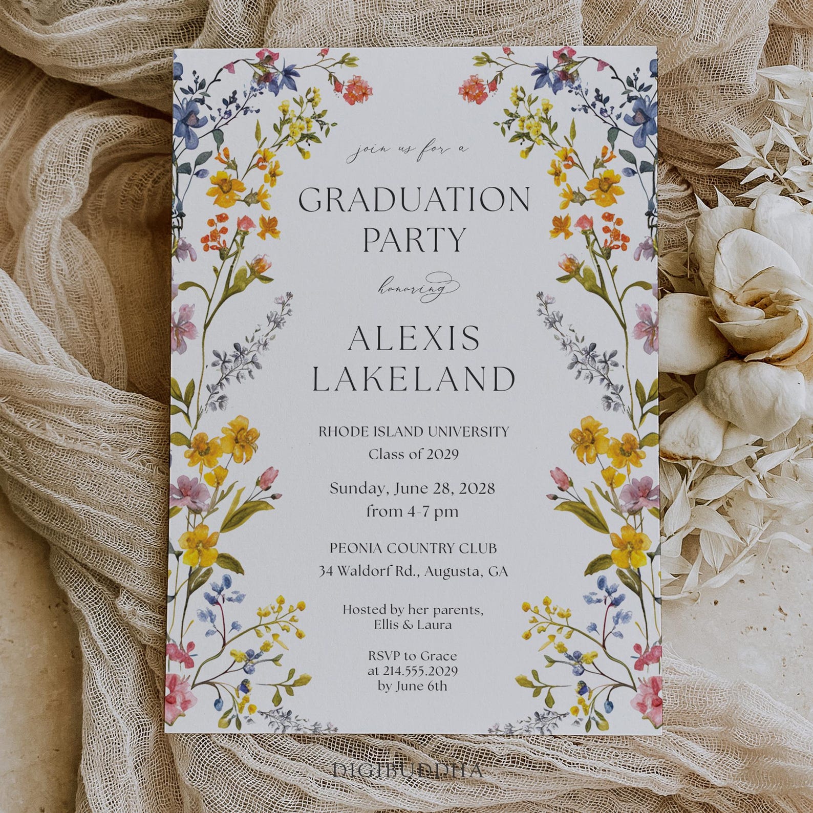 Boho Graduation Party Invitation Editable Floral Graduate Announcement ...