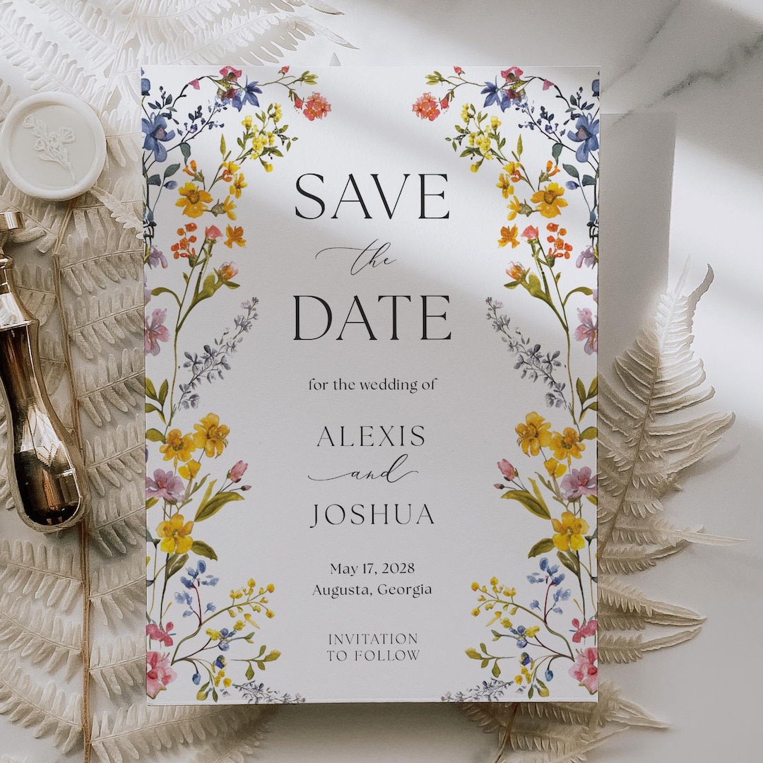Wildflower Save the Date Template Editable Floral Save the Date Card ...