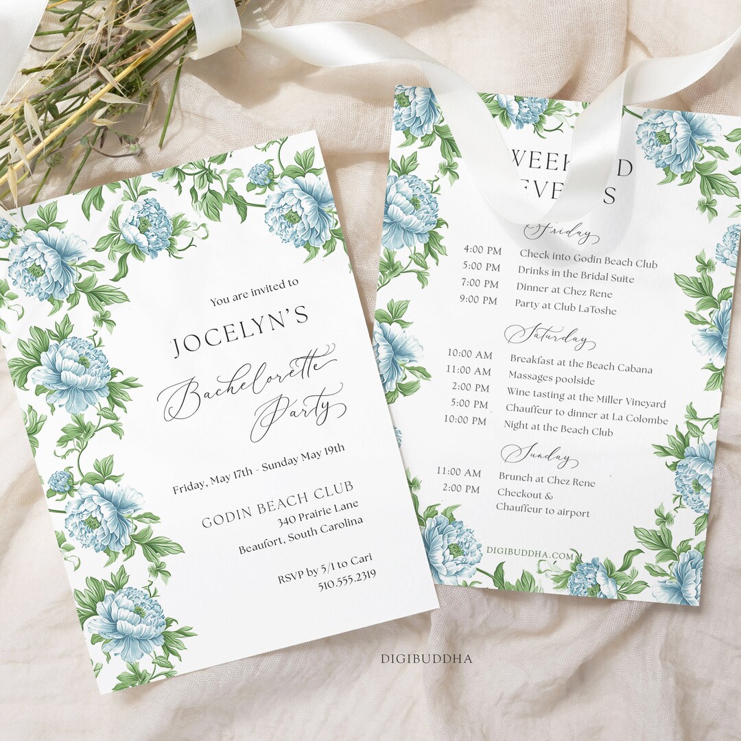 Dusty Blue Bachelorette Template, Southern Bachelorette Invite, Coastal ...