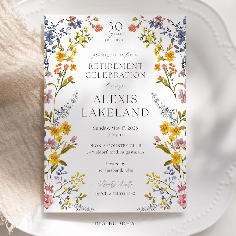 Wildflower Retirement Invitation Template, Retirement Party Invite for ...