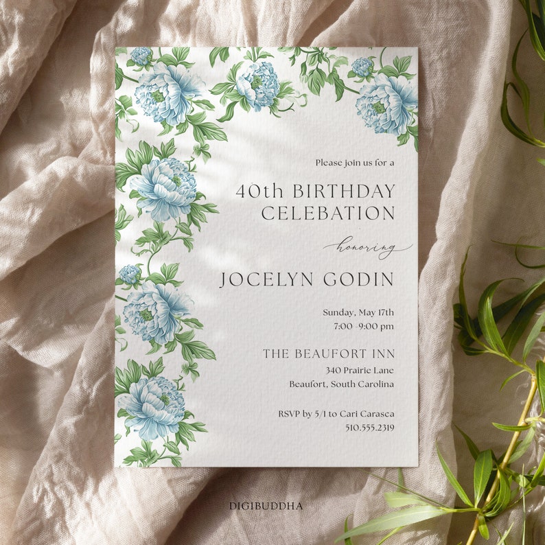 40th Birthday Invitation, Garden Party Invitation Template, Spring ...