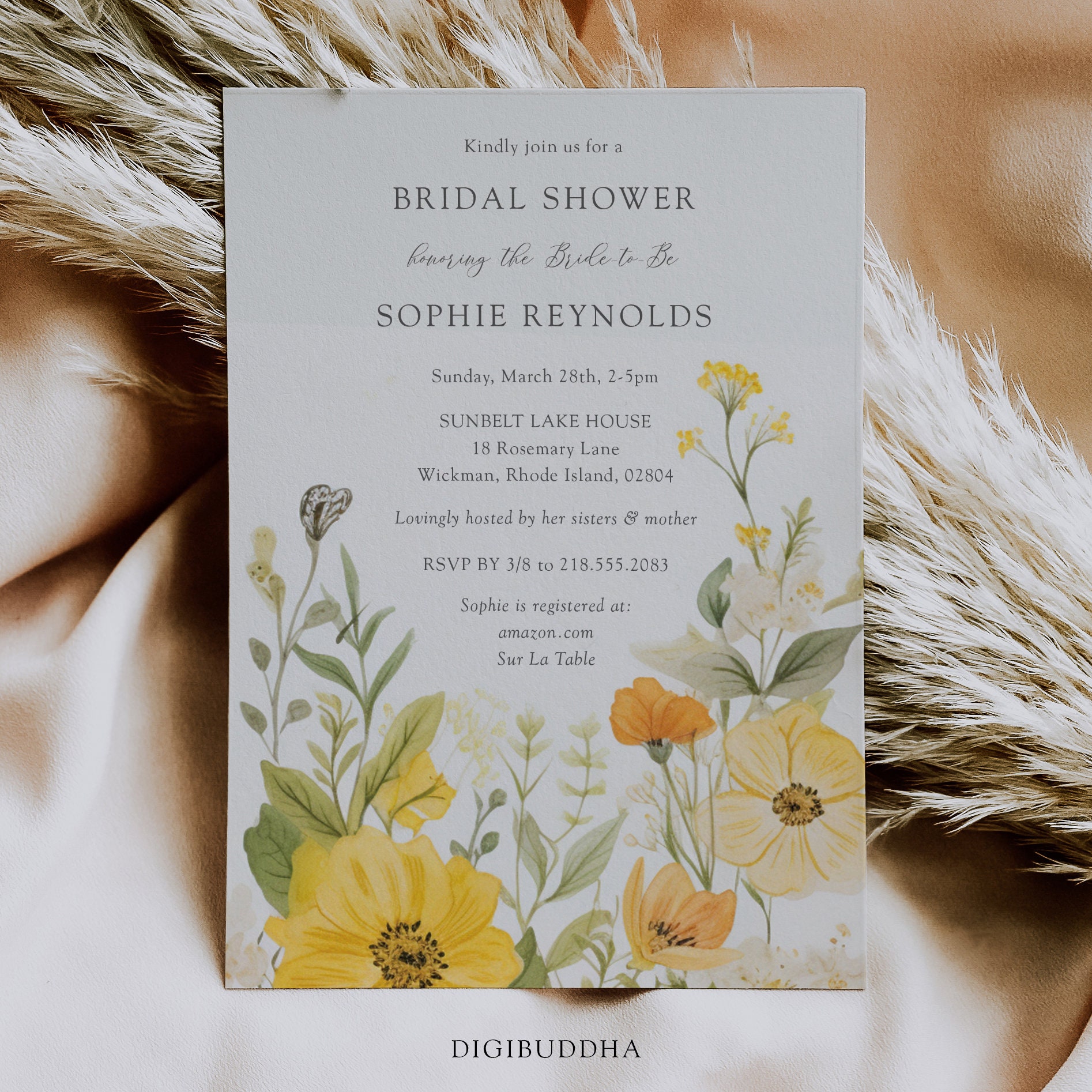 Printable Bridal Shower Invitation Card, Yellow Pastel Bridal Shower ...