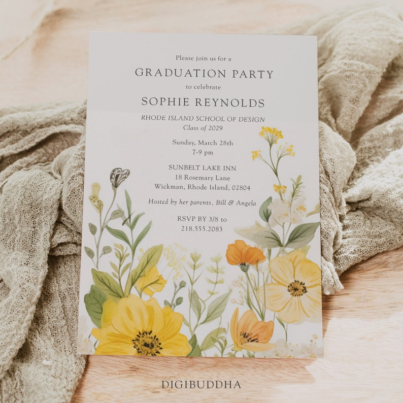 Floral Graduation Party Invitation, Wildflower Graduation Announcement ...