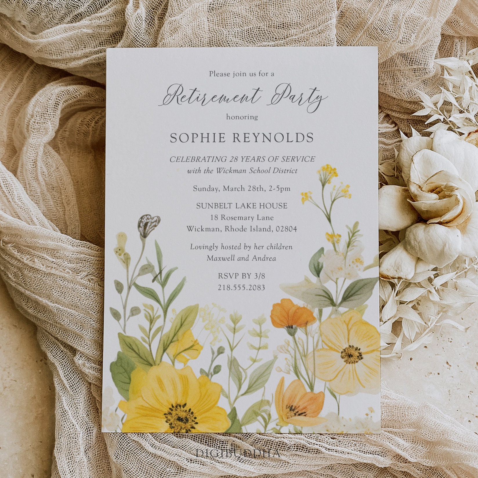 Printable Watercolor Flowers Retirement Invitation, Wildflower ...