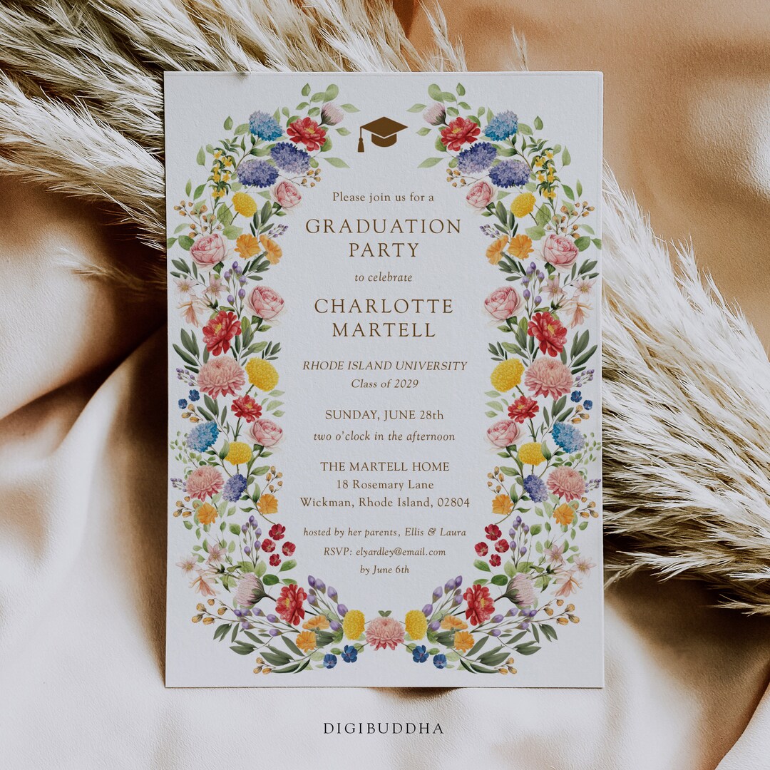 Editable Wildflower Graduation Party Invitation, Cottage Floral ...