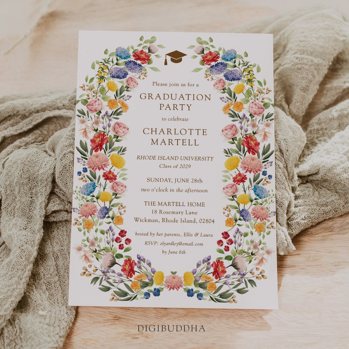 Wildflower Graduation Party Invitation Template, Boho Grad Party, DIY ...