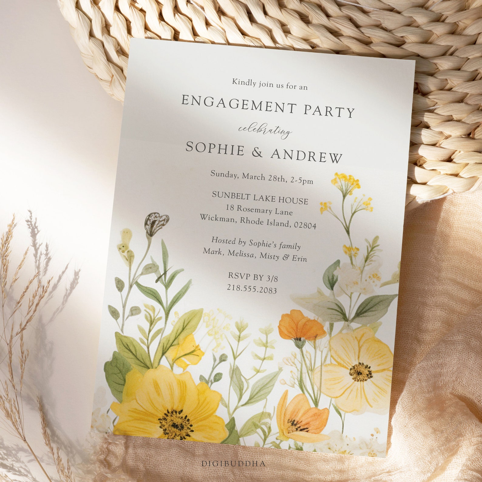 Wildflower Engagement Party Invitation Template, Printable Engagement ...