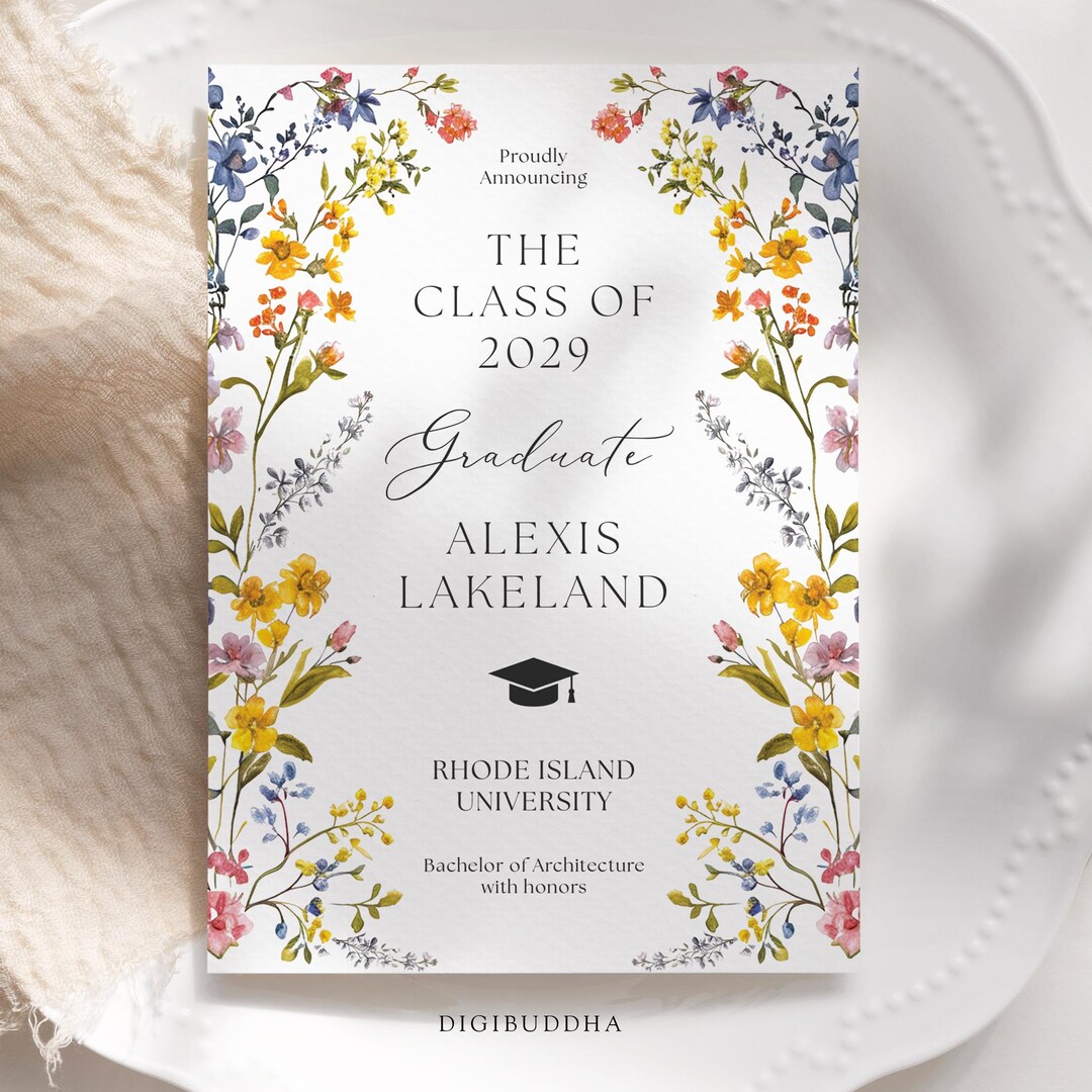 Dreamy Floral Graduation Announcement, Editable Wildflowers Grad ...