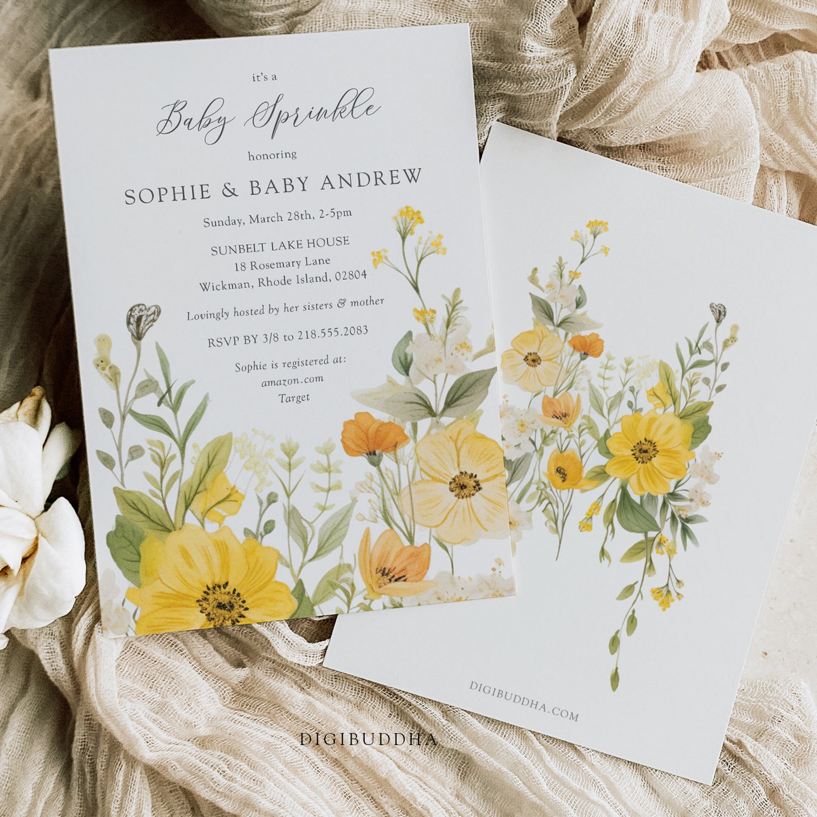 Wildflowers Baby Sprinkle Invitation Girl, Yellow Floral Baby Sprinkle ...