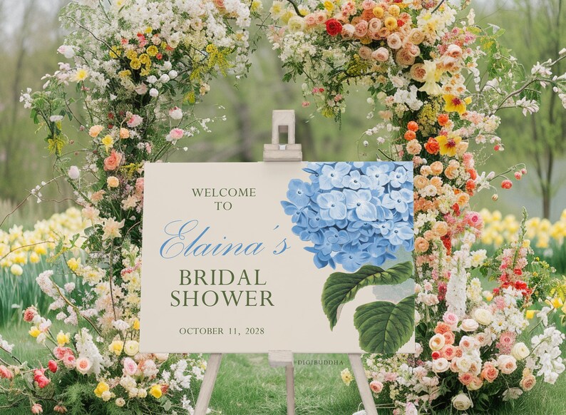 Blue Hydrangea Welcome Sign, Dusty Blue Flower Welcome Sign, Bridal ...