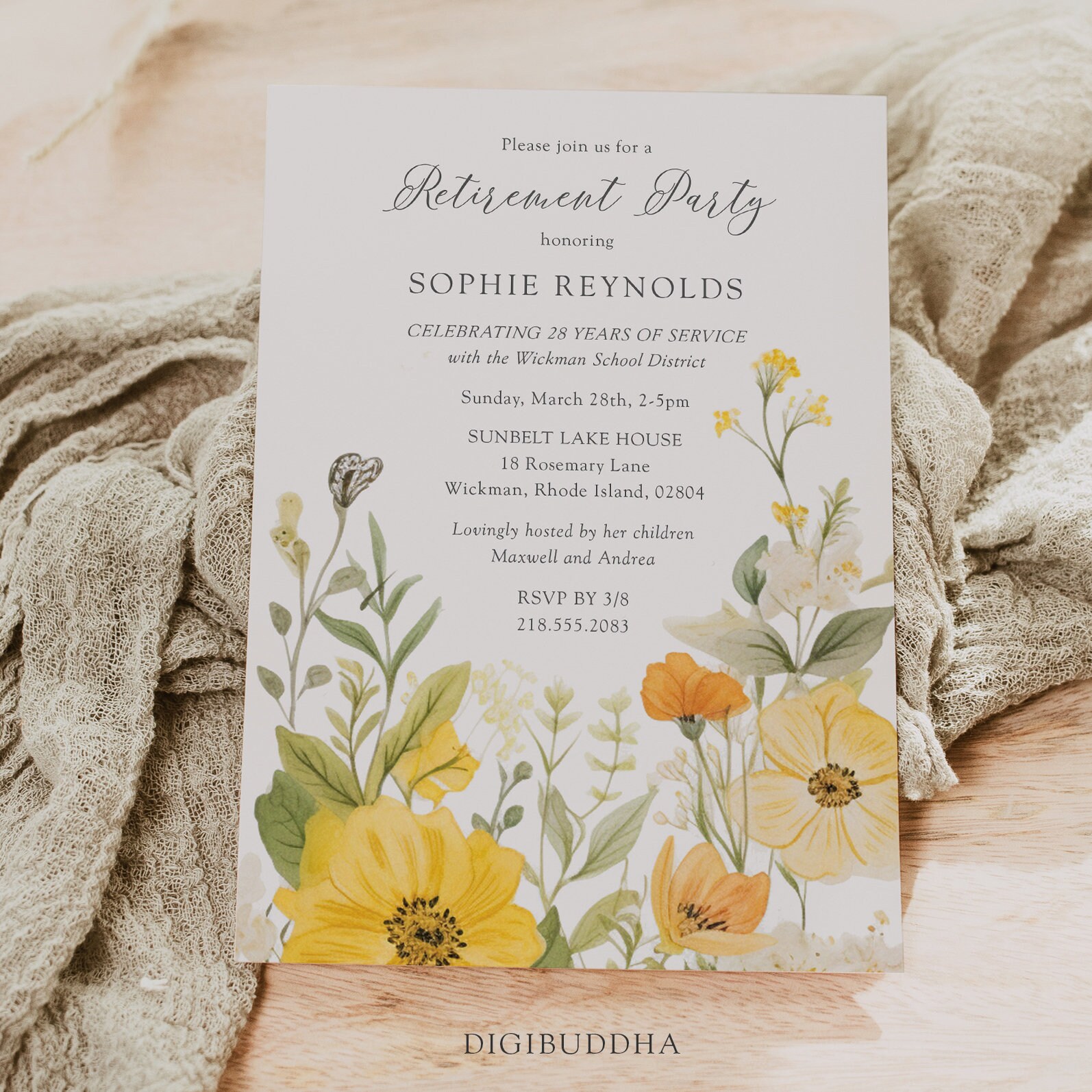 Printable Watercolor Flowers Retirement Invitation, Wildflower ...