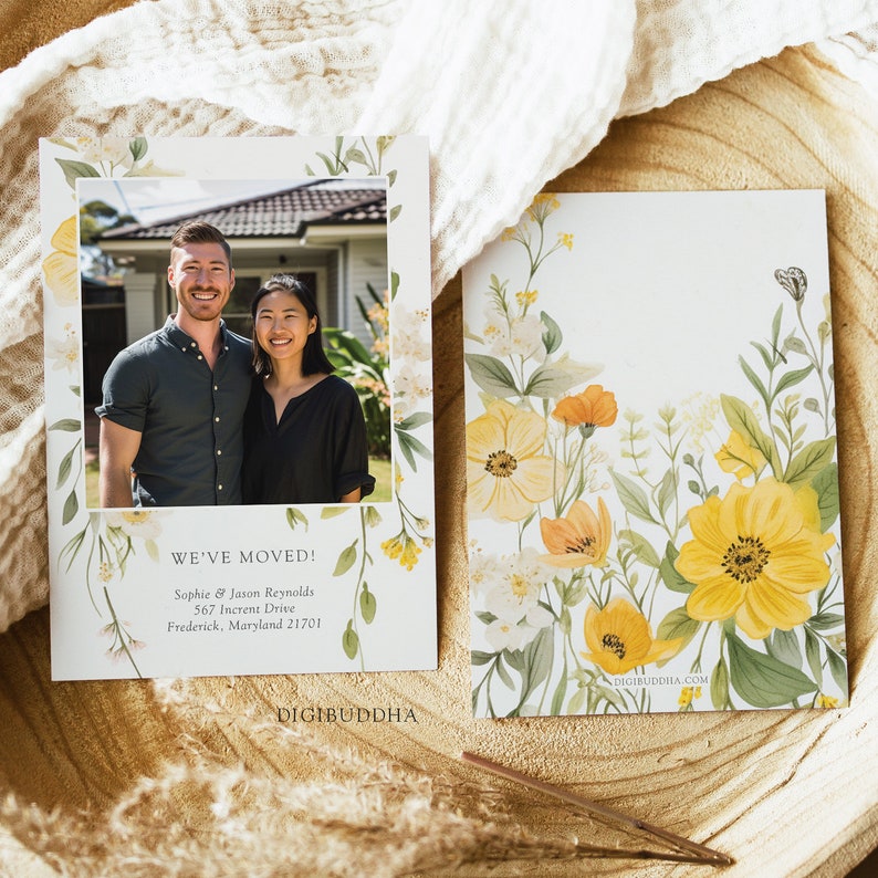 Editable We've Moved Spring Summer Flowers Moving Announcement Template ...