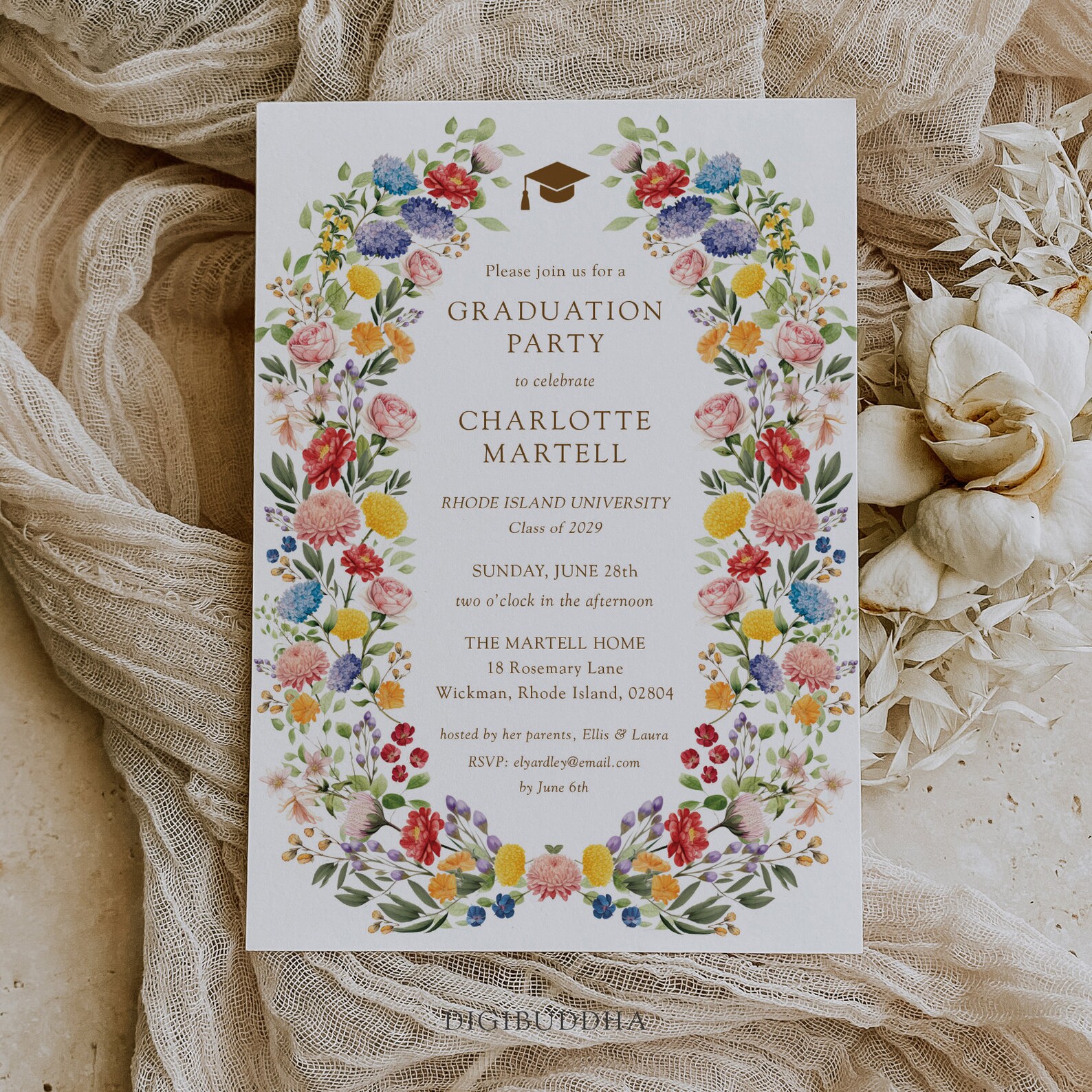 Boho Graduation Party Invitation Editable Floral Graduate Announcement ...
