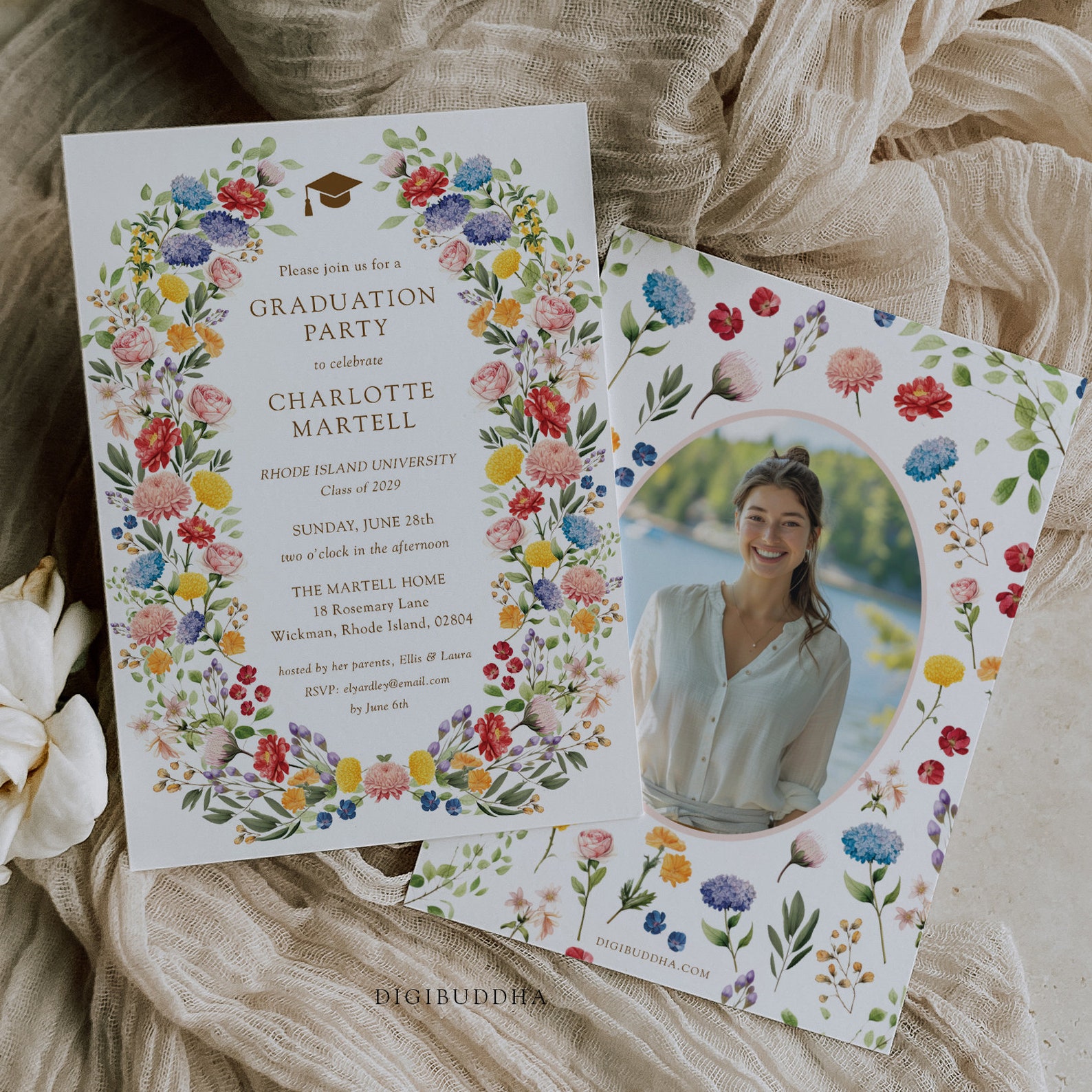 Wildflower Graduation Party Invitation Template, Boho Grad Party, DIY ...