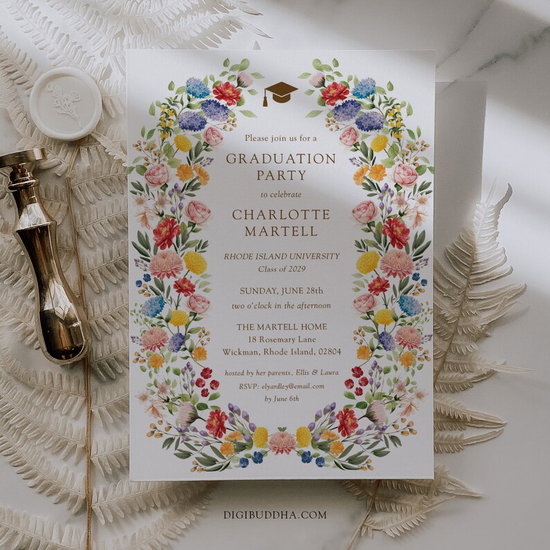 Boho Graduation Party Invitation Editable Floral Graduate Announcement ...