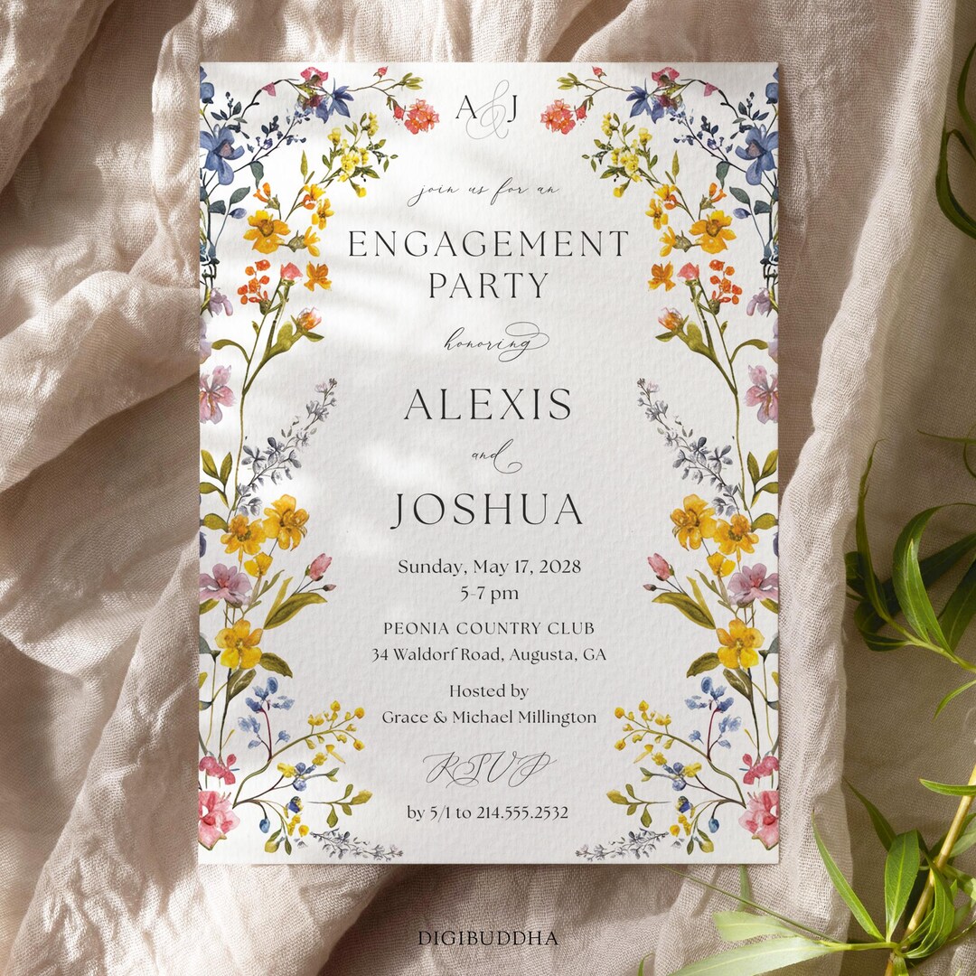 Whimsical Floral Engagement Invitation Template, Wildflower Engagement ...