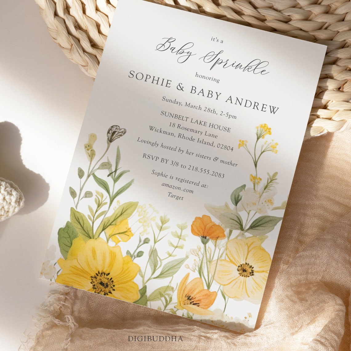 Wildflowers Baby Sprinkle Invitation Girl, Yellow Floral Baby Sprinkle ...