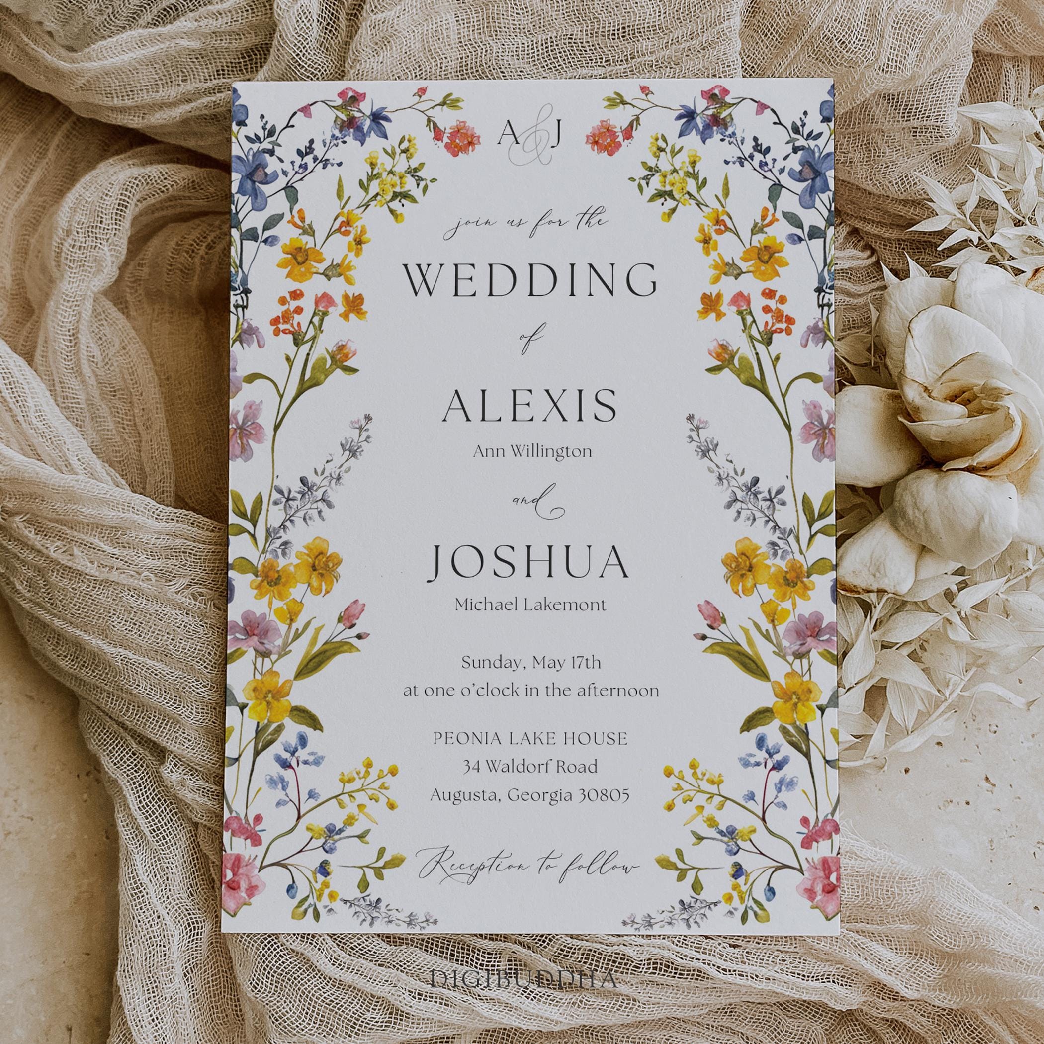 Whimsical Floral Wedding Invitation Suite Template, Garden Party ...