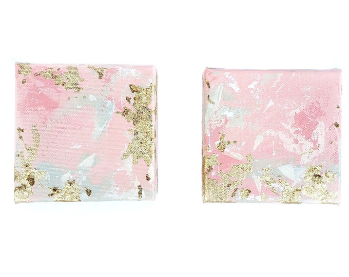 4x4 Pink & Gold Abstract Canvas Paintings Mini Set of Original ...