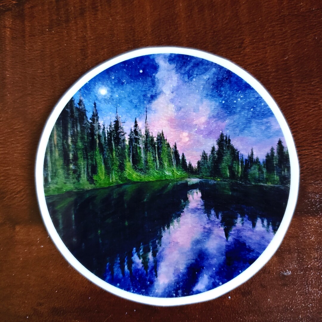 Moon Light Sticker Aesthetic Stickers Night Lake Sticker - Etsy