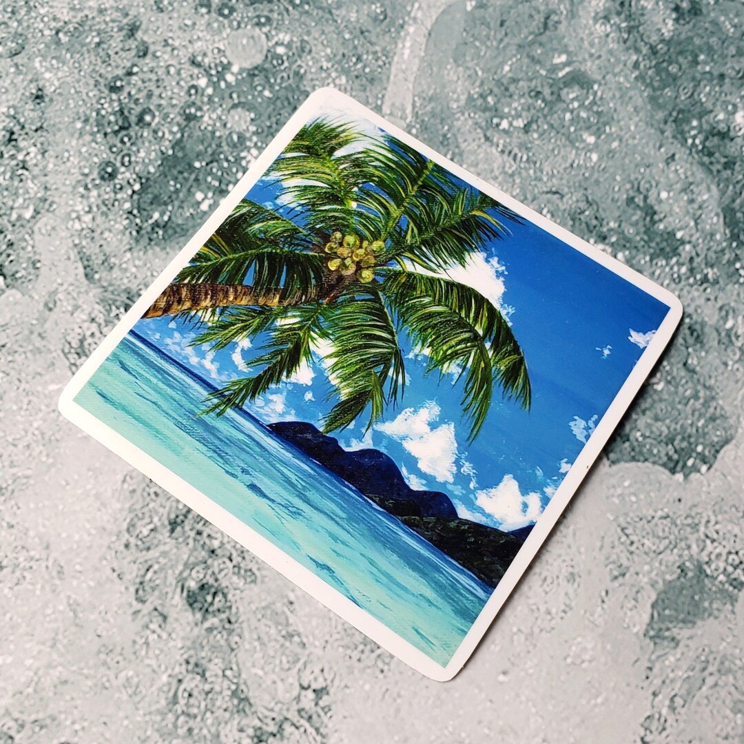 Palm Tree Beach Sticker Tropical Beach Stickers Vinyl Decals for Water ...