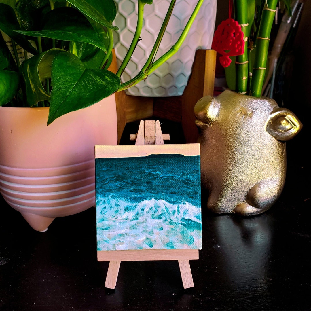 Original 3x3 Mini Canvas Painting With Easel Seascape Ocean Wave ...