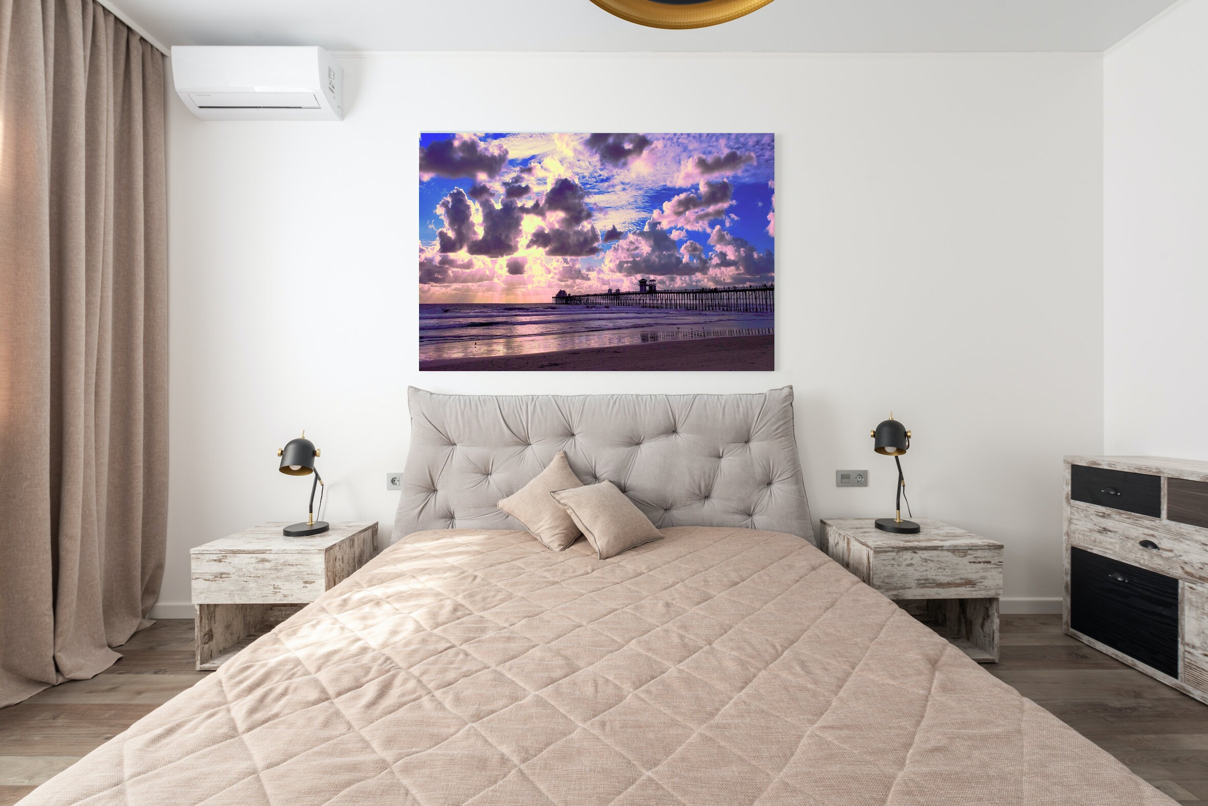 Pink sunset pier printable art Beach digital prints Ocean pier | Etsy