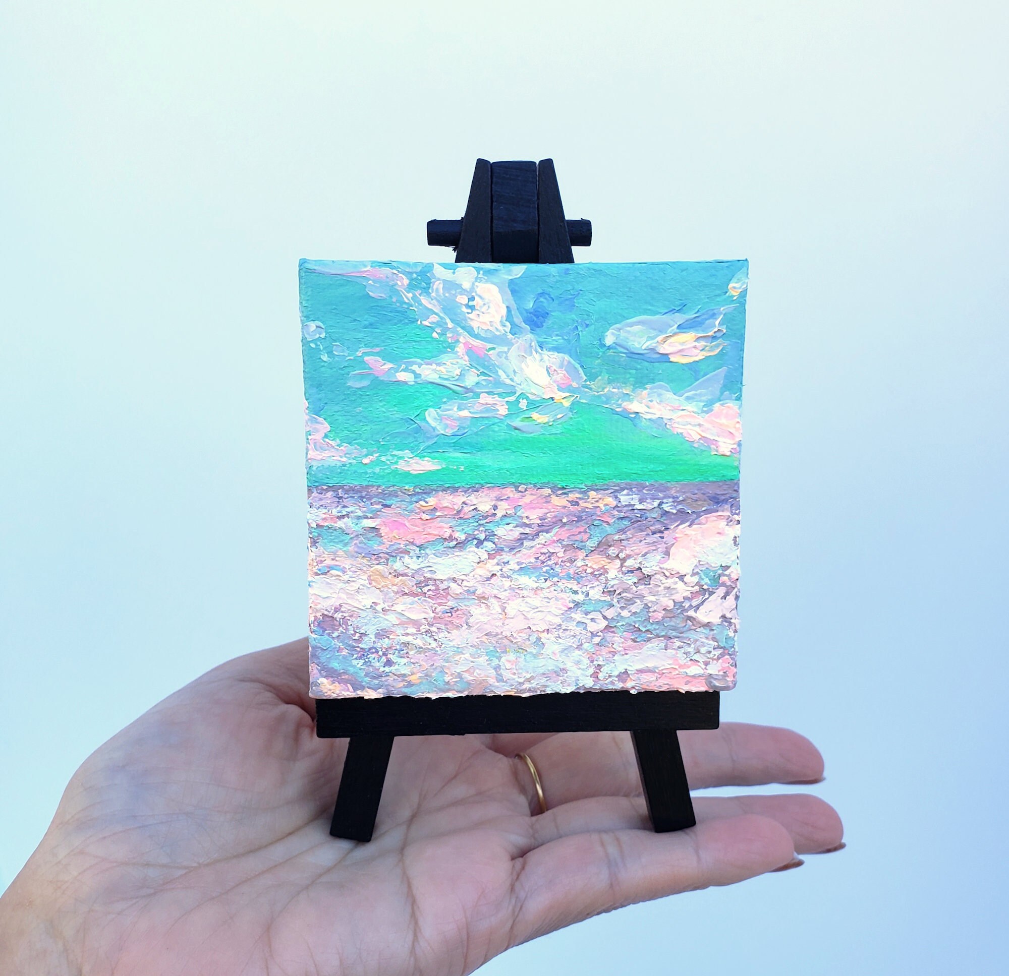3x3 Original Mini Canvas Painting With Easel Neon Pastel - Etsy