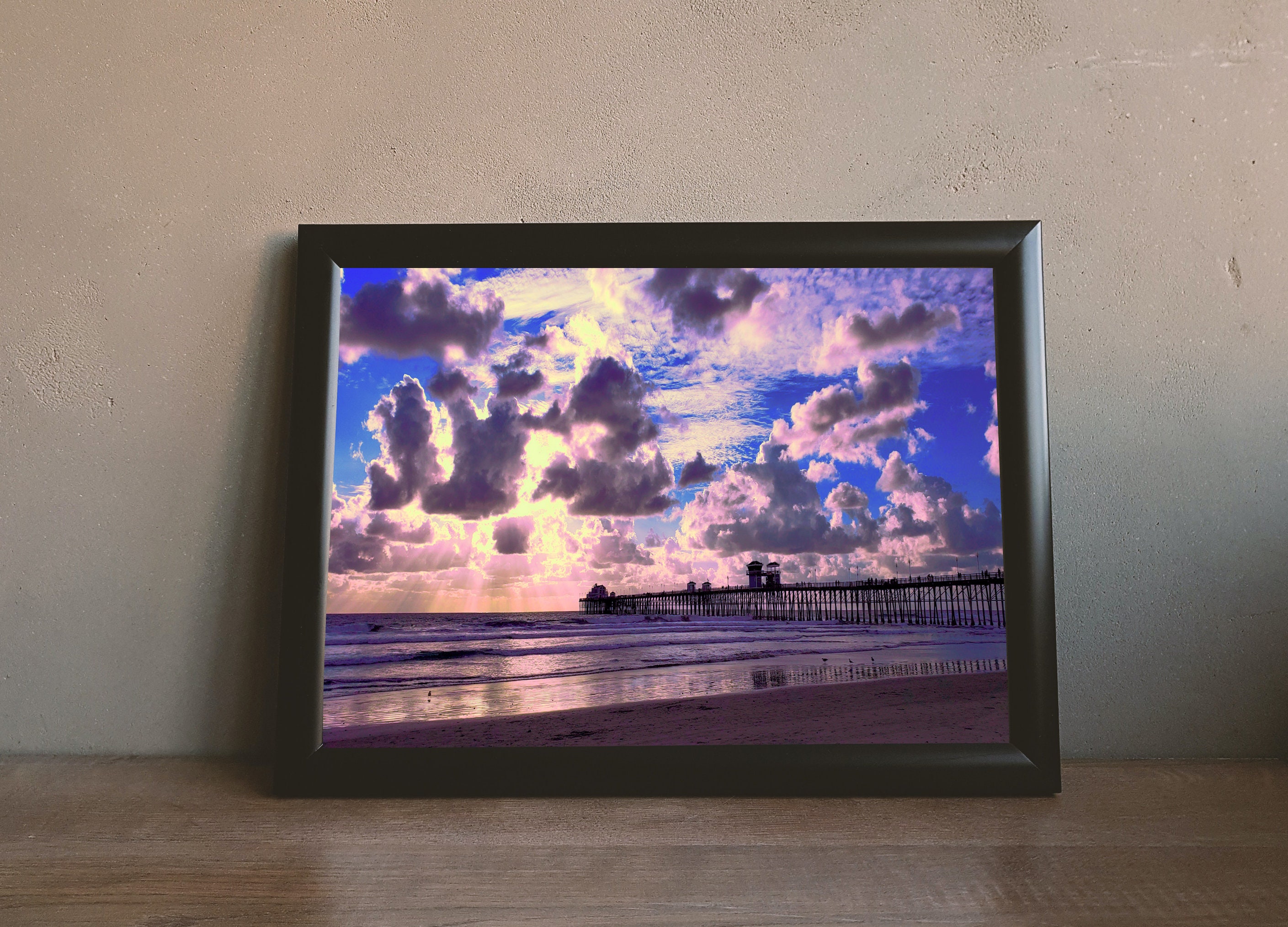 Pink sunset pier printable art Beach digital prints Ocean pier | Etsy