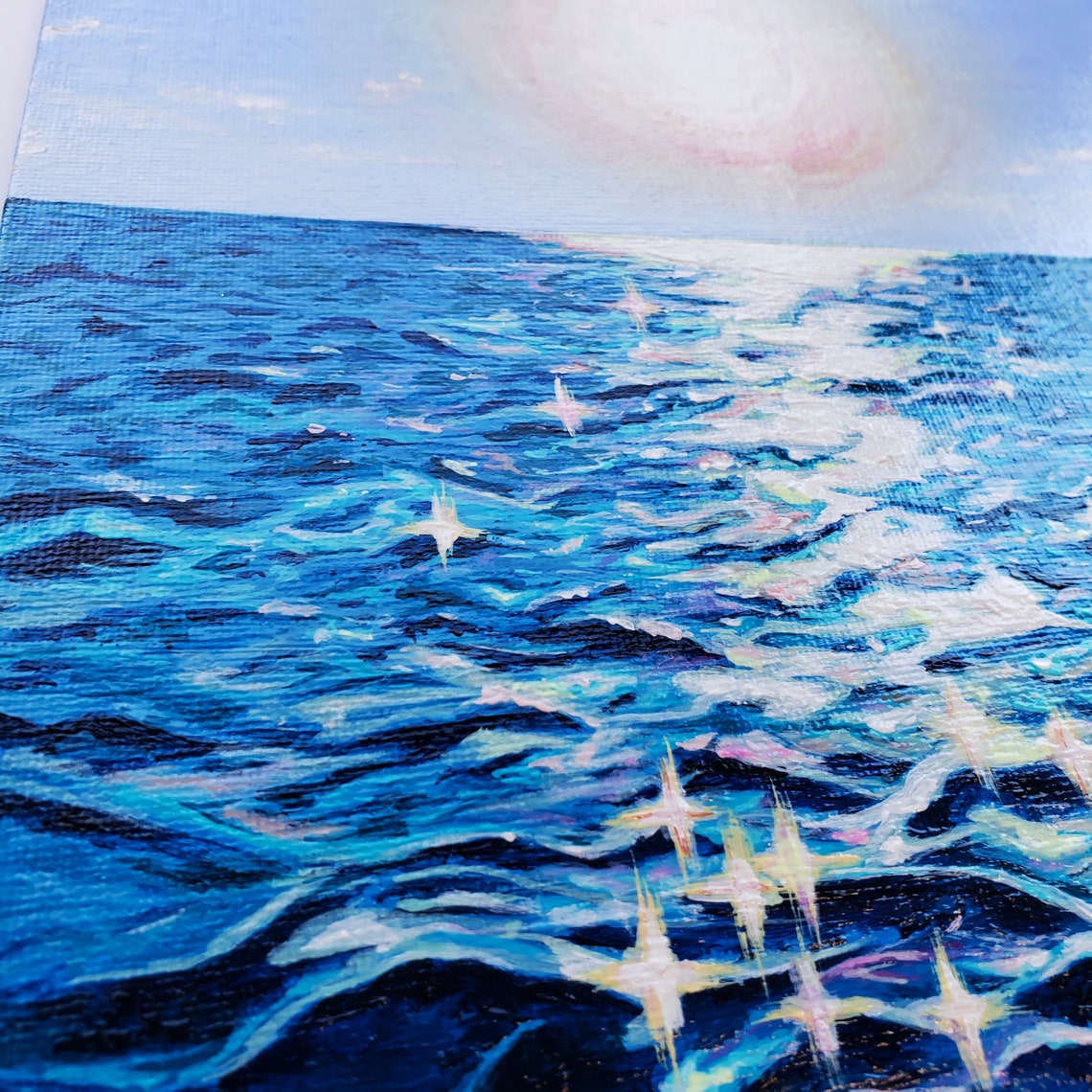 8x10 Blue Ocean Water Painting Ocean Blue on a Canvas Panel - Etsy