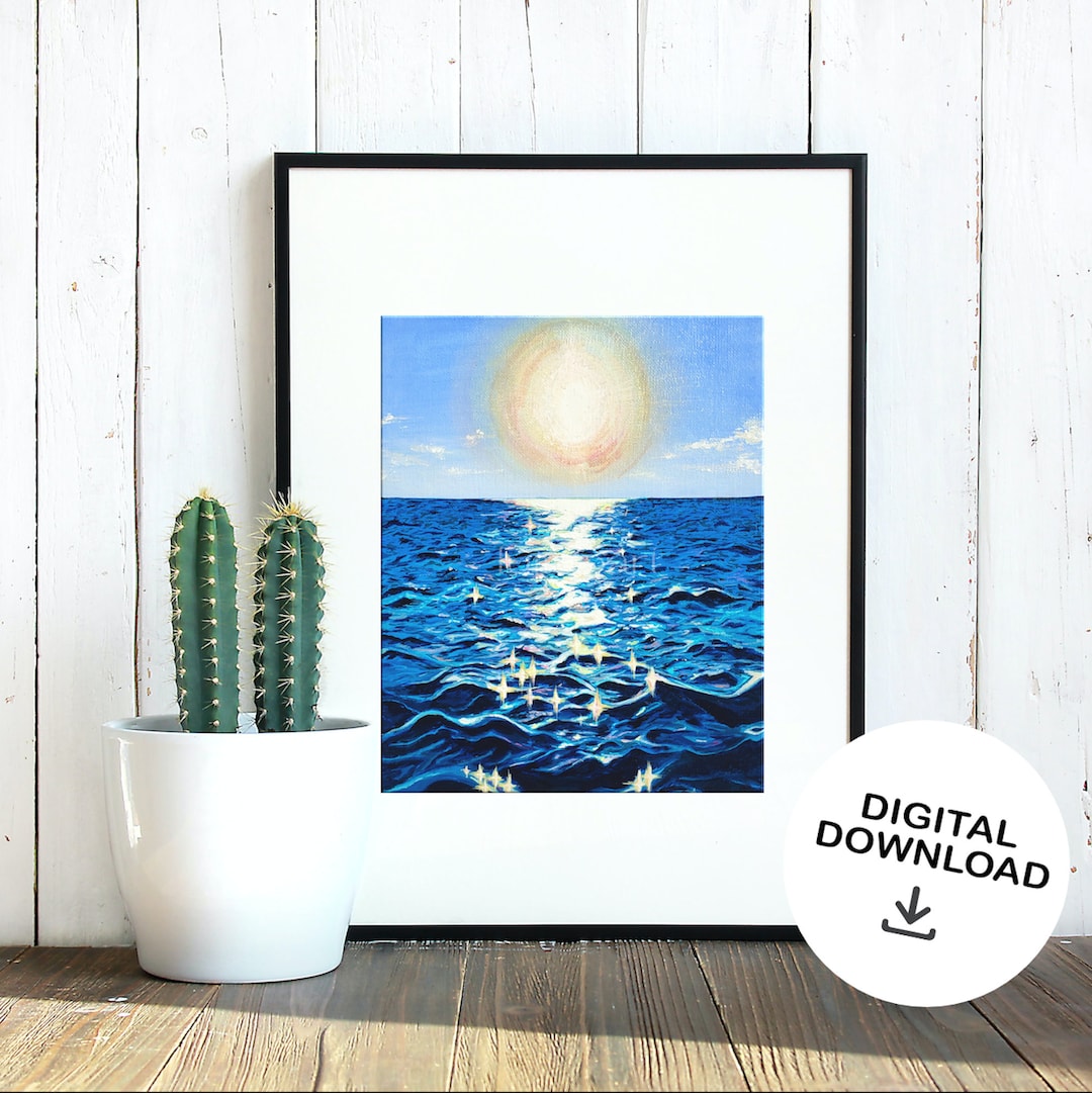 Blue Water Painting, Ocean Art, Instant Digital Wall Art, Beach ...
