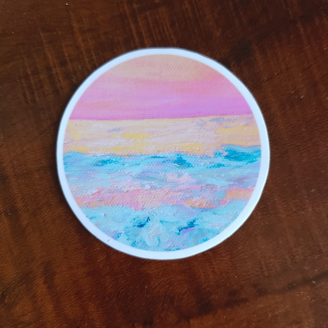 Aesthetic Beach Sticker Pink Beach Art Aesthetic Vinyl Decals Laptop ...
