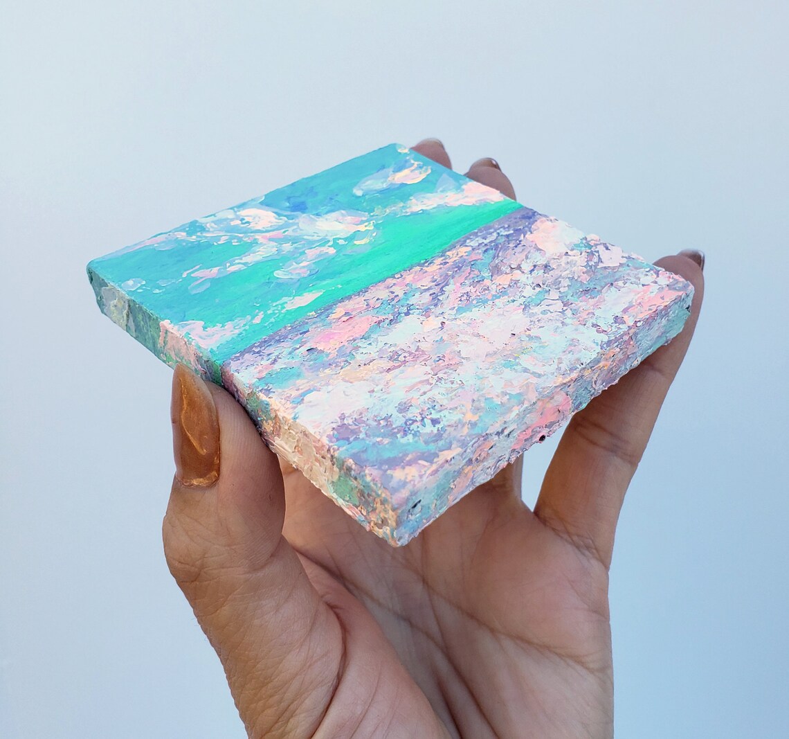 3x3 Original Mini Canvas Painting With Easel Neon Pastel - Etsy