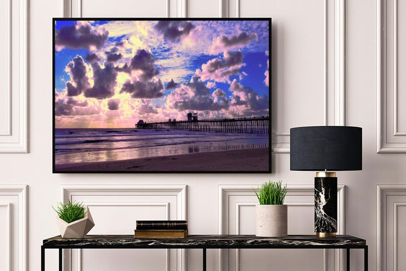 Pink Sunset Pier Printable Art Beach Digital Prints Ocean Pier Wall ...