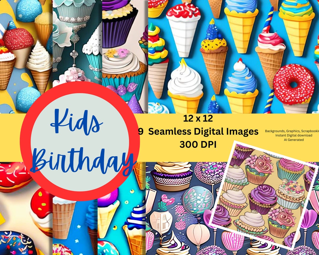 Birthday Clipart, Birthday Instant Download, Birthday Paper, Ice Cream ...