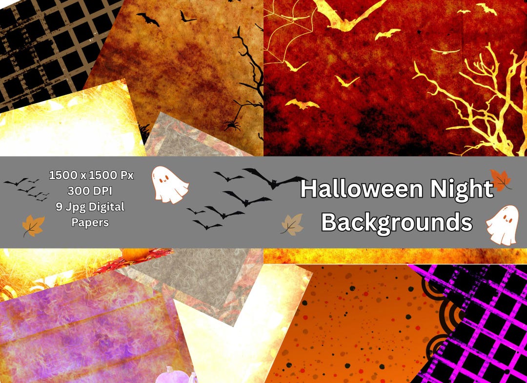 Spooky Halloween Digital Backgrounds Set, Halloween Backgrounds Set ...