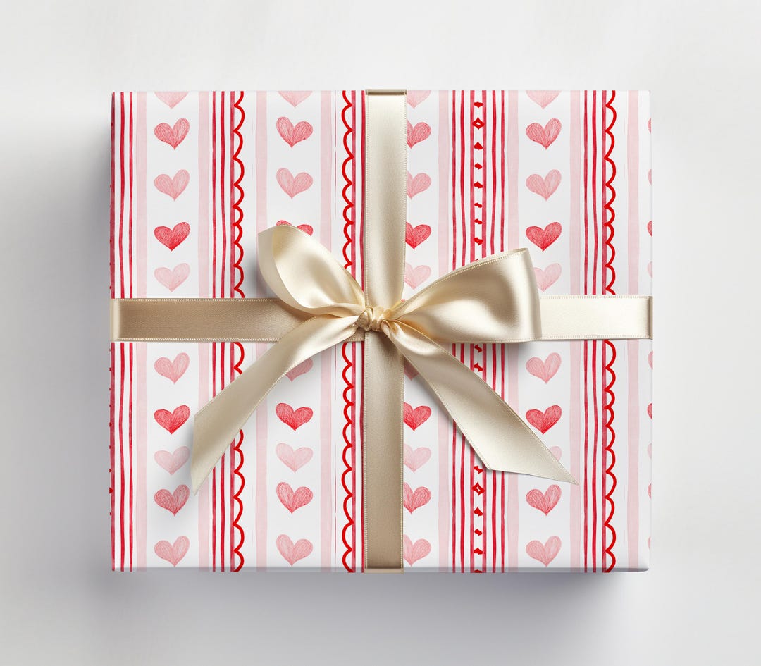 Valentine’s Day Wrapping Paper – Romantic Heart | Stripe Design ...