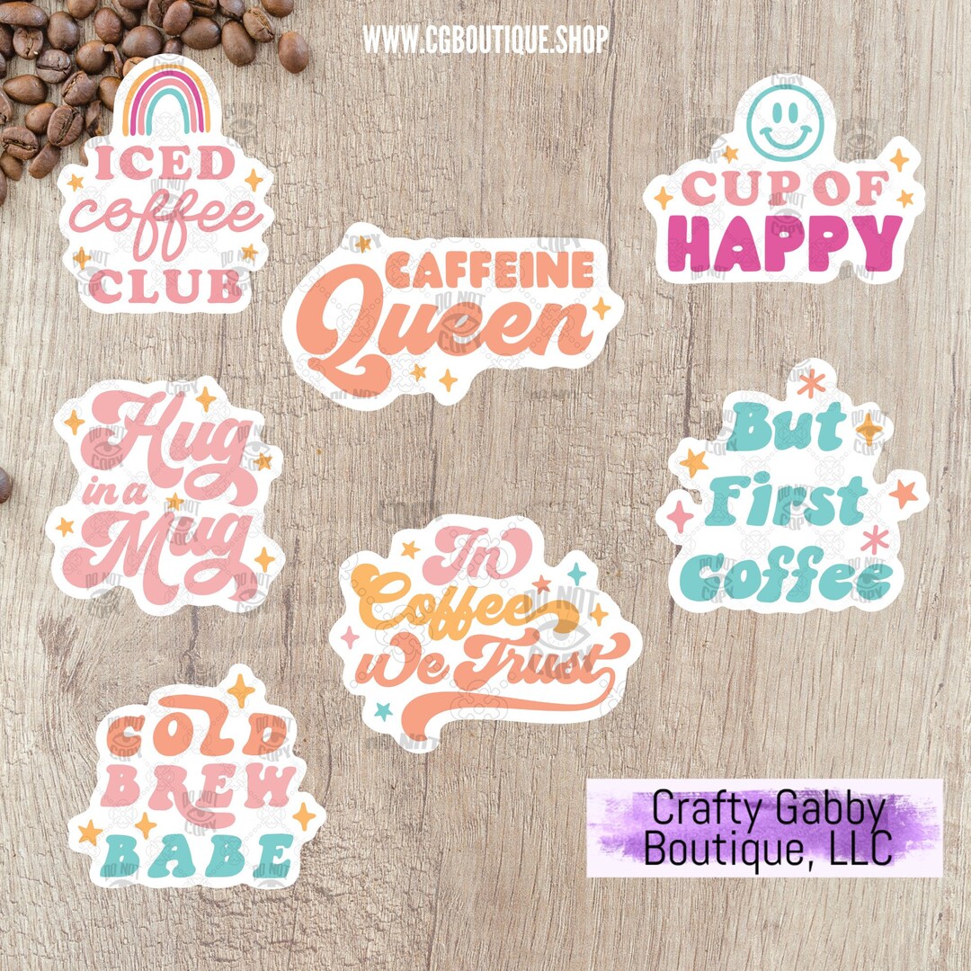 Handmade Coffee Stickers, Iced Coffee Club, Hug in a Mug, Cold Brew ...