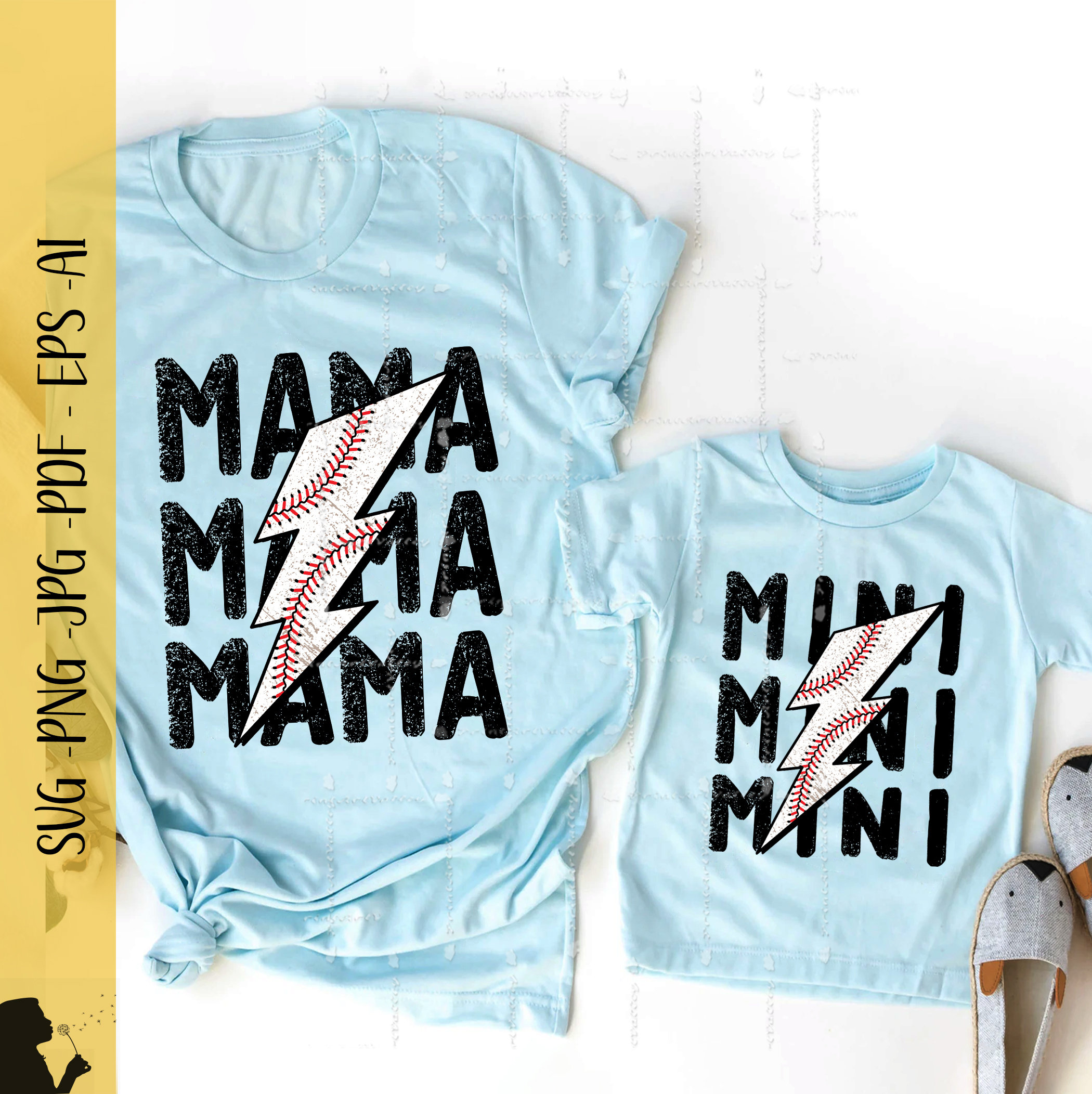 Mama Mini Bundle Lightning Bolt Svg Baseball Mama Mini Matching Shirt ...