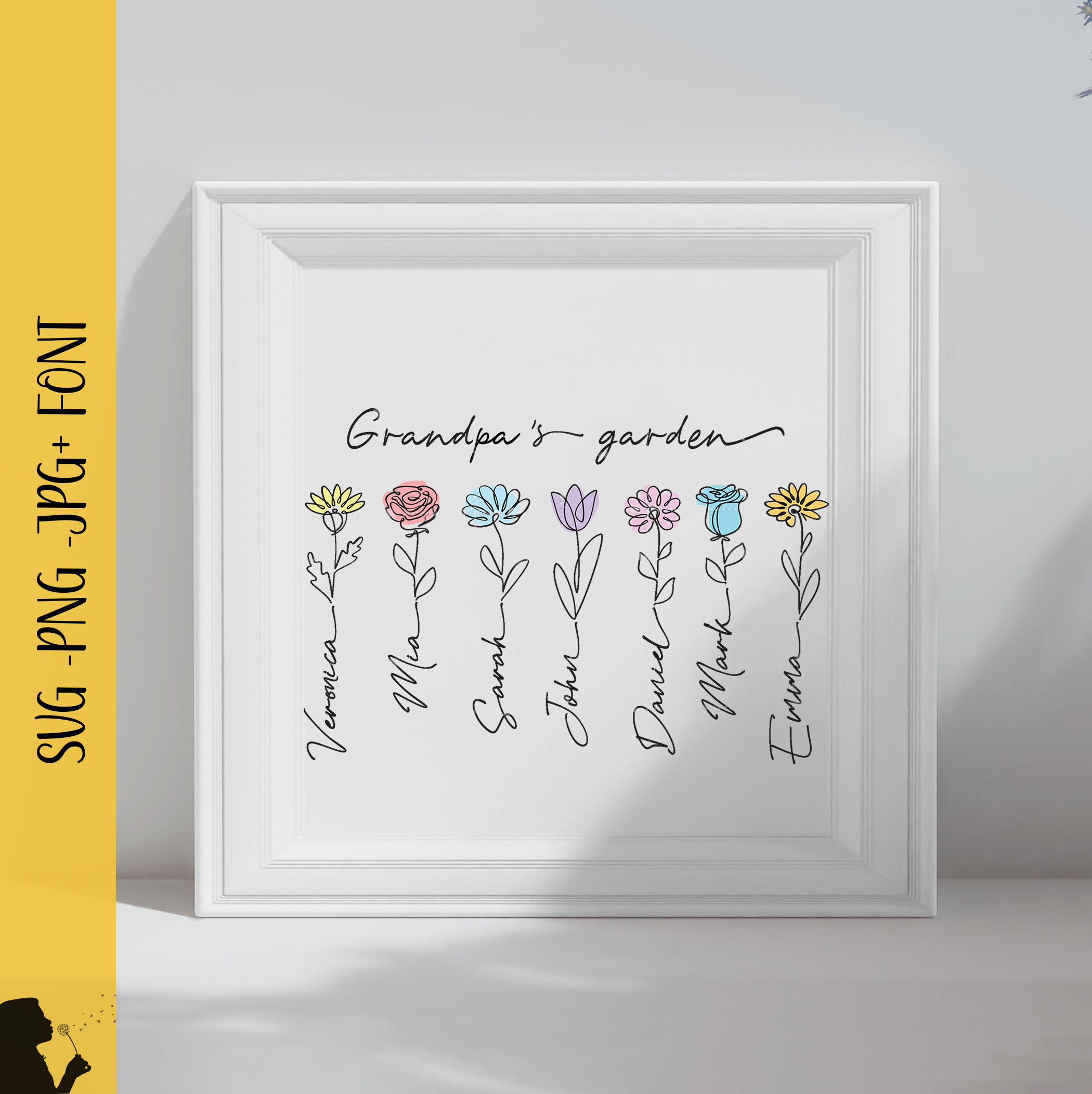 Grandpas Garden Fathers Day Gift Svg Png Custom Names Flowers Svg ...