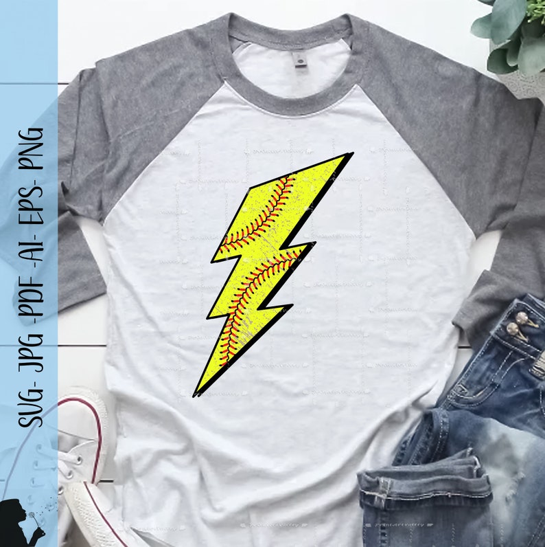 Softball Lighting Bolt Svg Png Softball Distressed Lightning Bolt Red ...