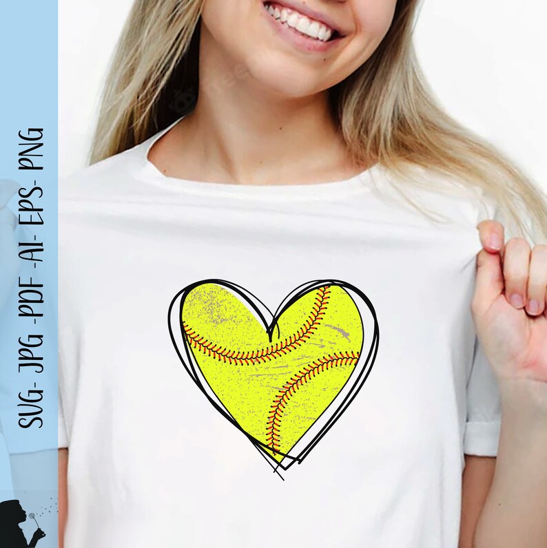 Softball Heart Svg Png Doodle Heart Softball Red Stitch Softball T ...