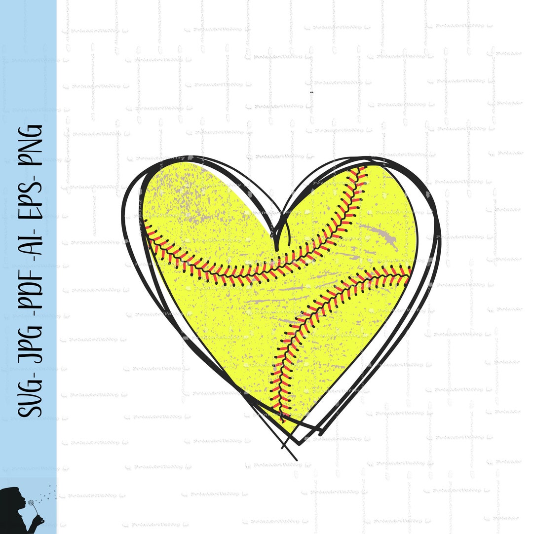 Softball Heart Svg Png Doodle Heart Softball Red Stitch Softball T ...
