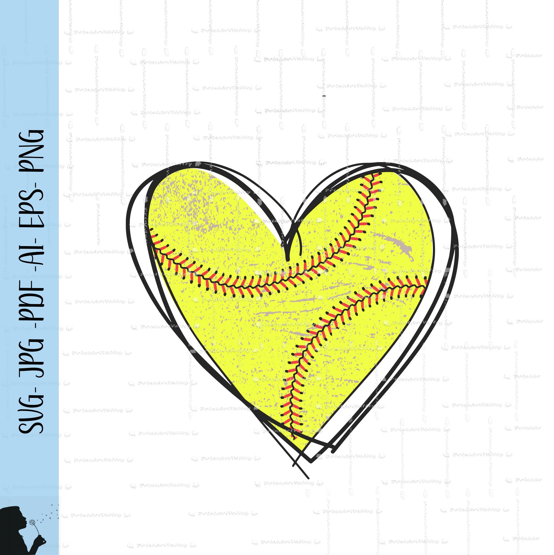 Softball Heart Svg Png Doodle Heart Softball Red Stitch Softball T ...