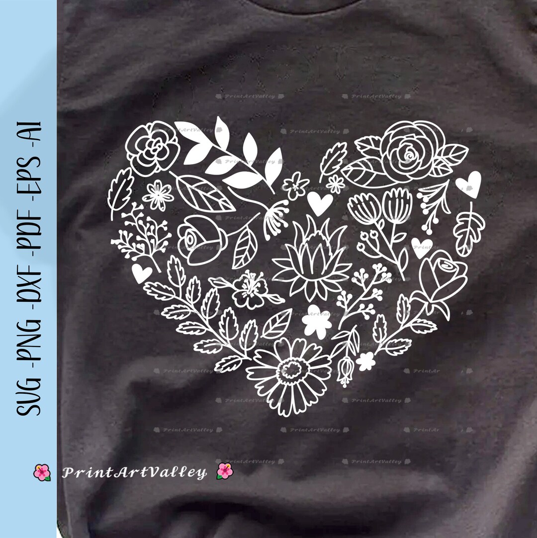 Flower Heart SVG Floral Heart Svg Heart Wreath Svg Floral - Etsy